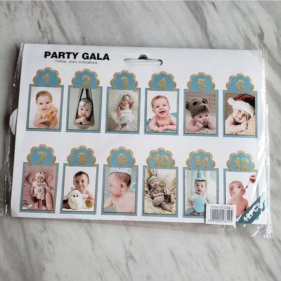 Party Supplies | Baby Boy Blue Gold 12 Months 1 Year Pictures Growth ...